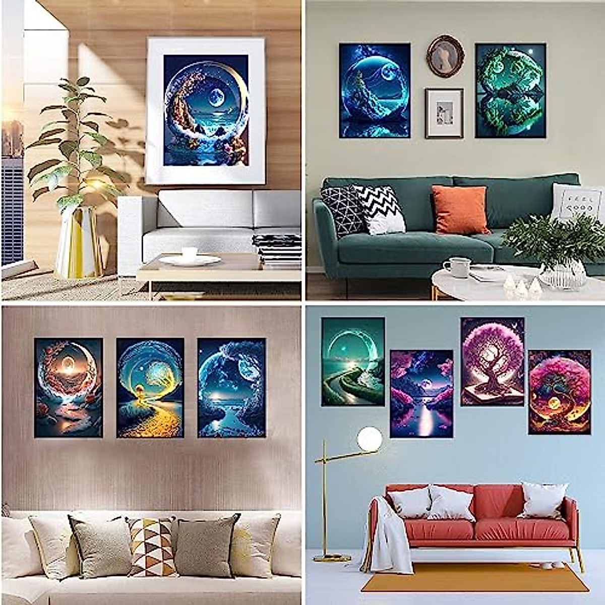 DOTSOPS 2P DIY Diamond Painting Kits 5D Full Drill for Adults Art Moon Tree Combo Suitable Kids Home Wall Decor Christmas All Saints' Day Gifts of Life Crystal Rhinestone Embroidery Craft12x16in
