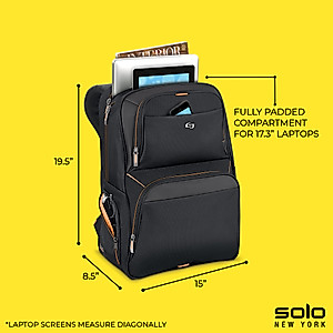 Solo New York UBN701-4 17.3 Inch Laptop Backpack, Black, 17.5 x 11.75 x 8