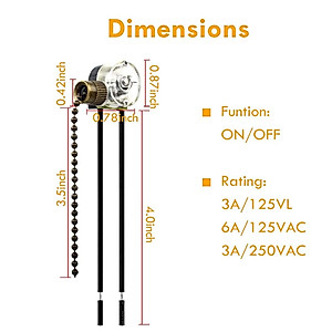 Pull Chain Switch, ZE-109 Ceiling Fan Light Switch, On-Off Speed with Pull Chain Compatible with Ceiling Light Fans, Lamps and Wall Lights. (Bronze)