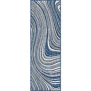 Unique Loom Outdoor Modern Collection Area Rug - Pool (2' x 6' 1" Runner, Blue/ Ivory)