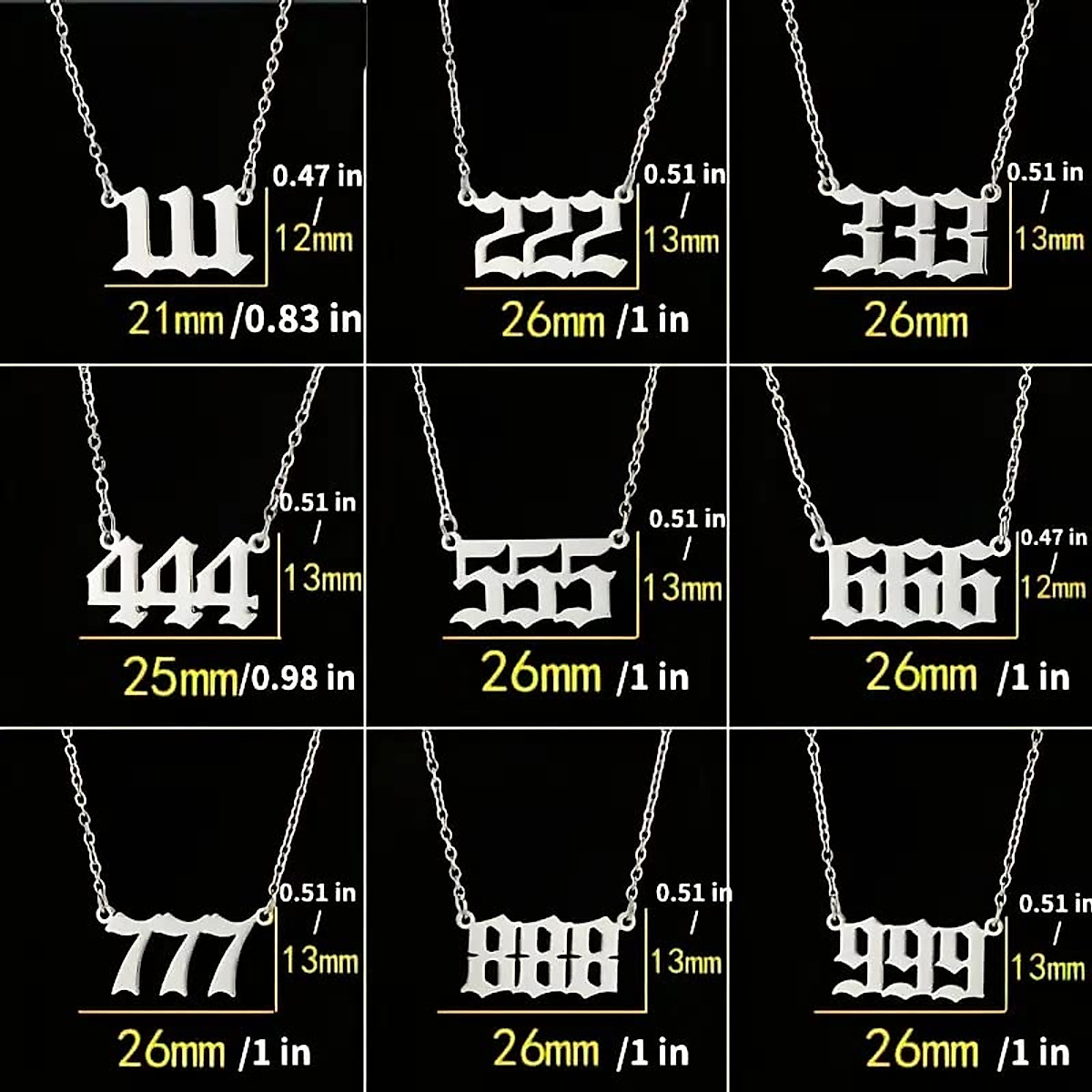 Angel Numbers Necklace Pack, Set of 9, 18K Gold Plated & Non Tarnish Stainless Steel Numerology Jewelry 111 222 333 444 555 666 777 888 999