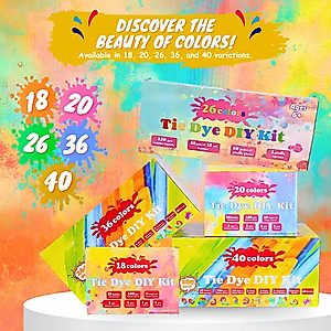 Tie Dye Kit for Kids & Adults - Complete DIY Tie Dye Set w/Tie Dye Powder in Tie Dye Refill Packets -Fun Kids Tie Dye Kit w/Nozzle Spray Tie Dye Kit for Fabric - Dye for Clothing (Pack of 40, 60 ml)
