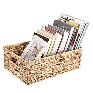 GUSHBIN Woven Open Storage Bins Large Wicker Shelf Basket with Built-in Handles Natural Water Hyacinth Storage Baskets for Toiletries Books Fruits Organizing,15 x 10.2 x 5 inches