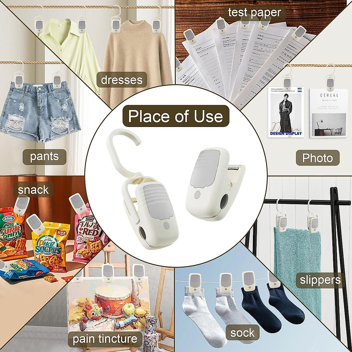 Vinbee 9 PCS Laundry Hooks with Clips Super Strong Plastic Home Travel Swivel Hanging Hanger Closet Organizer for Home and Travel, Clothespins Clip Hangers for Pants Hats Socks Gloves