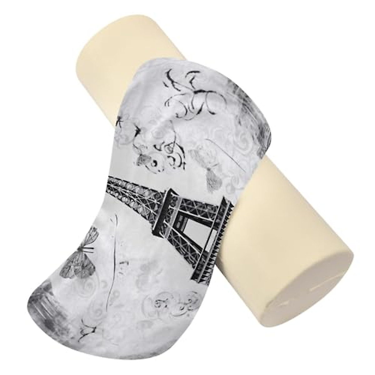 xigua Eiffel Tower with Butterfly Neck Roll Pillow for Neck Relief with Removable Washable Cover - Memory Foam Round Cylinder Bolster, Ergonomically Designed for Head, Neck, Back, and Legs