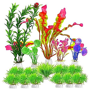 LLMSIX 16PCS Artificial Aquarium Plants Set Fish Tank Decoration Fake Plastic Green Plants Vivid Underwater Plants Ornament Assorted Color for Fish Tank Aquarium Landscaping (4 Styles)