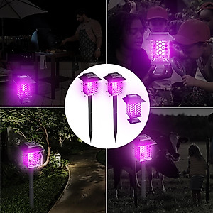 Qualirey 4 Pcs Solar Bug Zapper 2 in 1 Waterproof Mosquito Killer Lamp with Purple and White Light Outdoor Solar Insect Trap Black Fly Repellent Light for Patio Yard Garden Pathway