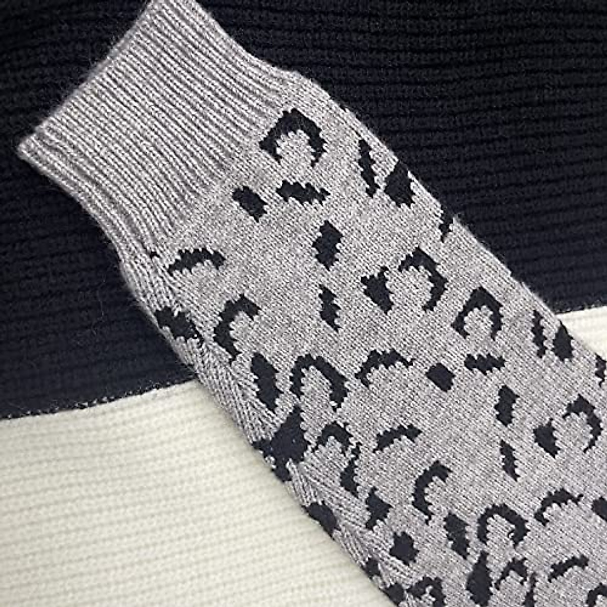 ANCAPELION Women’s V Neck Sweater Pullover Leopard Long Sleeve Basic Color Block Jumper Casual Knitted Tops Leopard Grey XX-Large