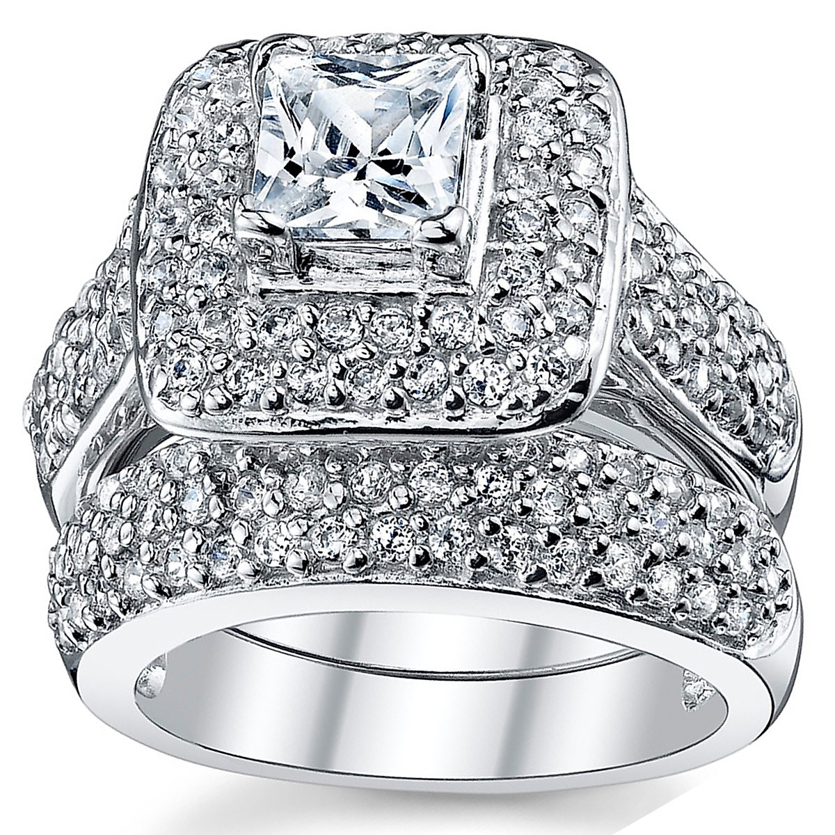 1 Carat Princess Cut Cubic Zirconia Sterling Silver 925 Wedding Engagement Ring Band Set 8