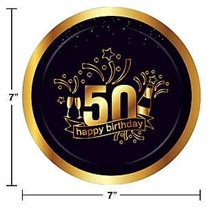 24 Pcs 7" 50th Birthday Paper Plates 50th Birthday Black Gold Party Supplies Disposable Paper Dessert Plates for Men Women Anniversary Birthday Party Decorations