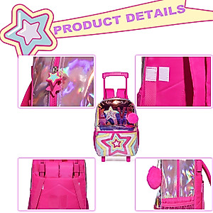 ZBAOGTW Rolling Backpack for Girls Kids Backpack with Wheels for School Trolley Trip Luggage Clear Rolling Backpack for Kindergarten Girls Elementary School