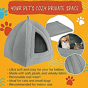 Cat House - Indoor Bed with Removable Foam Cushion - Pet Tent for Puppies, Rabbits, Guinea Pigs, Hedgehogs, and Other Small Animals by PETMAKER (Gray)