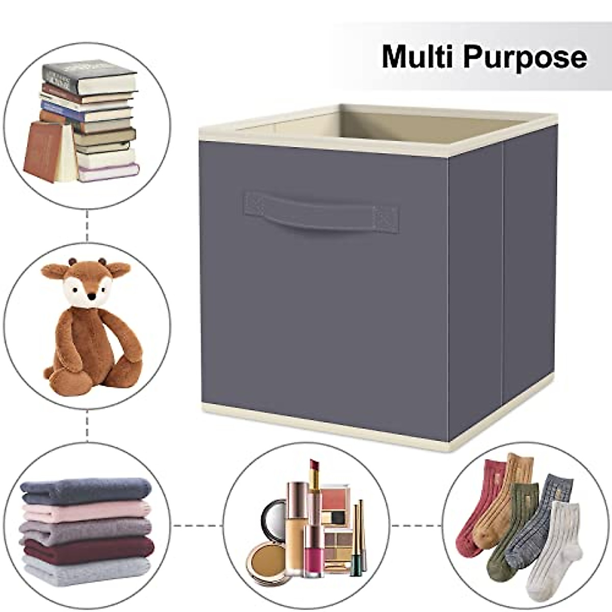 FabTotes Storage Bins 6 Pack Collapsible Storage Cubes, 11"x10.5"x10.5" Large Toy Book Organizer Boxes with Handles and Label Card & Label Holder, Baskets for Organizing Closet Shelves (Grey)