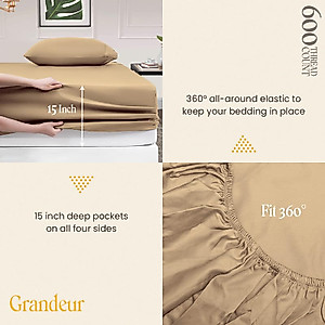 SGI bedding 600 Thread Count 4 Piece 100% Egyptian Cotton RV King Size Sheets Set, 15" Deep Pocket Sheet Set, Premium, Breathable, Soft and Hotel-Quality Luxury Sheets - Taupe