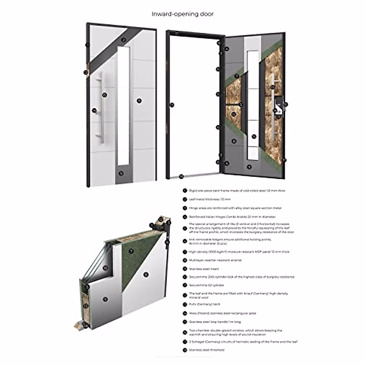Front Exterior Prehung Metal Double Doors/Deux 1105 Gray Graphite Mirrored Glass/Entry Modern Painted Right Inswing Active Door 72" x 80"