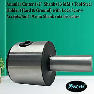 Annular Cutter 1/2" Shank Tool Steel Holder (Hard & Ground) with Lock Screw- Accepts/Suit 19 mm Shank rota broaches