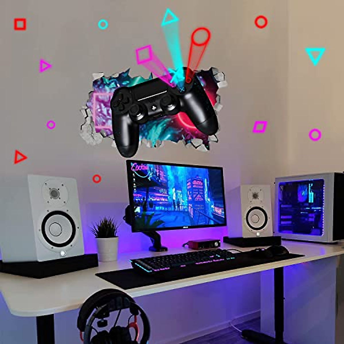 KOKOLAP Game Wall Decals,Gaming Wall Stickers for Teen Boys Room,3D Broken Wall Decals Gamer Controller Sticker Peel and Stick,Video Gaming Wallpaper for Kids Bedroom Playroom Nursery Boys Gift Decor