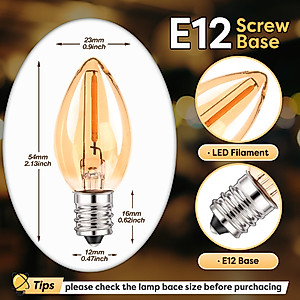 C7 LED Night Light Bulbs 0.5W, E12 Candelabra Base Candle Light Bulb Warm 2200K Equivalent 5W/7W Incandescent Bulb, Mini Light Bulbs for Chandelier Nightlight Salt Lamp Window Bulbs (2 Pack Gold)