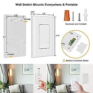 Suraielec 3 Way Wireless Light Switch, No Wiring, No WiFi, 100ft RF Range, Pre-Programmed, Expandable Wireless Wall Switch and Receiver Kit, Remote Control Light Fixture for Lamp, Ceiling Light, Fan