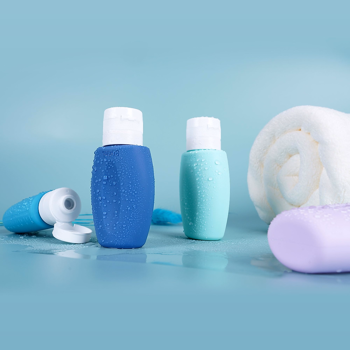 JaneJu Travel Bottles for Toiletries, TSA Approved 3oz 4 Pack Travel Size Containers, Refillable Leak Proof BPA Free Silicone Squeezable Travel Accessories for Shampoo Conditioner Lotion