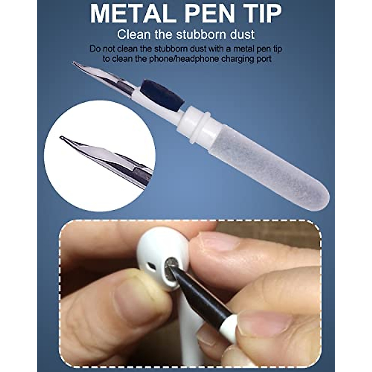 Bluetooth Earbuds Cleaning Pen, Cleaner Kit Compatible for Airpods Wireless Earphones, Cleaning Pen with Soft Brush, Earbud Cleaning Tools for Earphones Charging Ports (White)