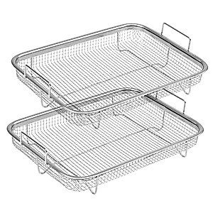 2Pcs Ponliumer Stainless Steel Air Fryer Basket For Oven,Dishwasher safe, Easy to Clean,Air fryer/oven tray suitable for mesh basket for baking/defrosting/frying/food