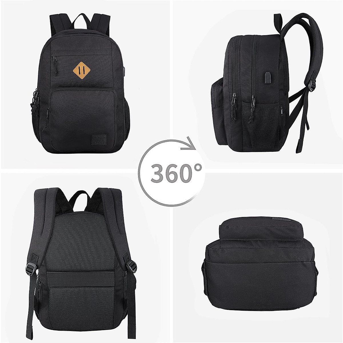 KEOFID classic water resistent travel backpack for men and women, Anti thief laptop backpack with USB charging port, work backpack, school bookbag for college, gift for boys and girls(BLACK)