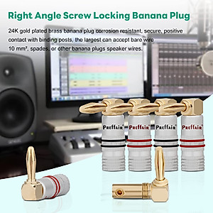 Preffair 12 PCS/6 Pairs 4mm Right Angle/90 Degree Speaker Banana Plugs Dual Screw Locking Speaker Connectors Gold Plated Audio Jack Connectors for Speaker Wire Cable Terminals