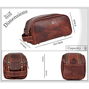 10" Premium Leather Toiletry Travel Pouch With Waterproof Lining | King-Size Handcrafted Vintage Dopp - Kit By Aaron Leather Goods (Dark Brown)