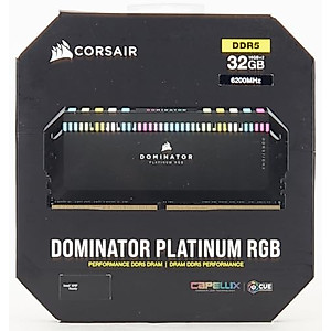 CORSAIR DOMINATOR PLATINUM RGB DDR5 RAM 32GB (2x16GB) 6200MHz CL36 Intel XMP iCUE Compatible Computer Memory - Black (CMT32GX5M2X6200C36)