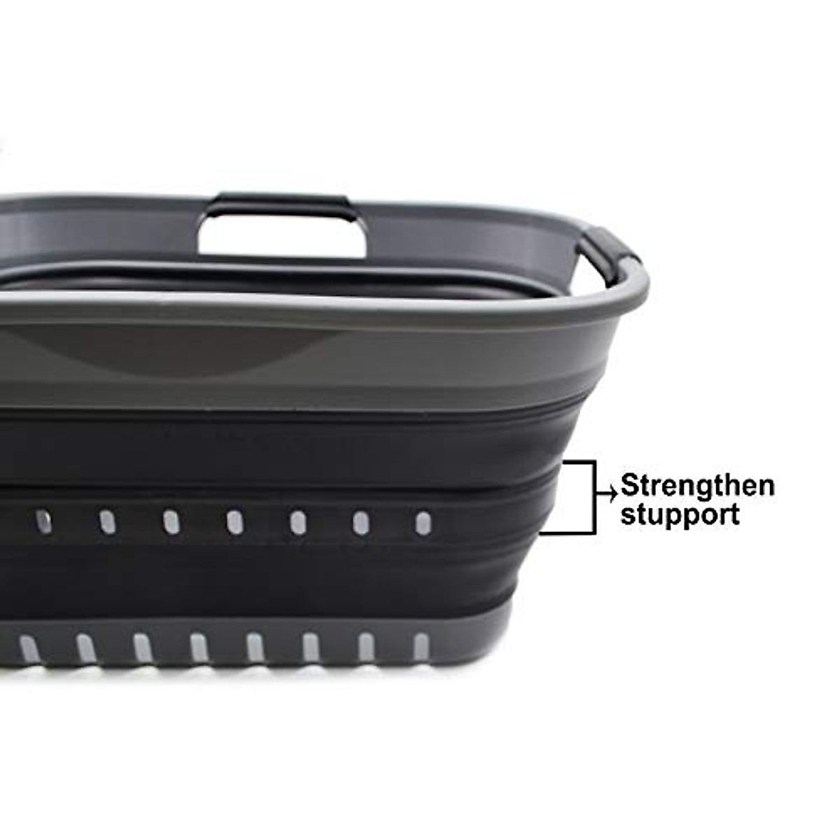 SAMMART 19L (5 gallon) Collapsible Super Mini 3 Handled Plastic Laundry Basket - Foldable Pop Up Storage Container/Organizer - Space Saving Hamper/Basket, (1, Grey/Black)