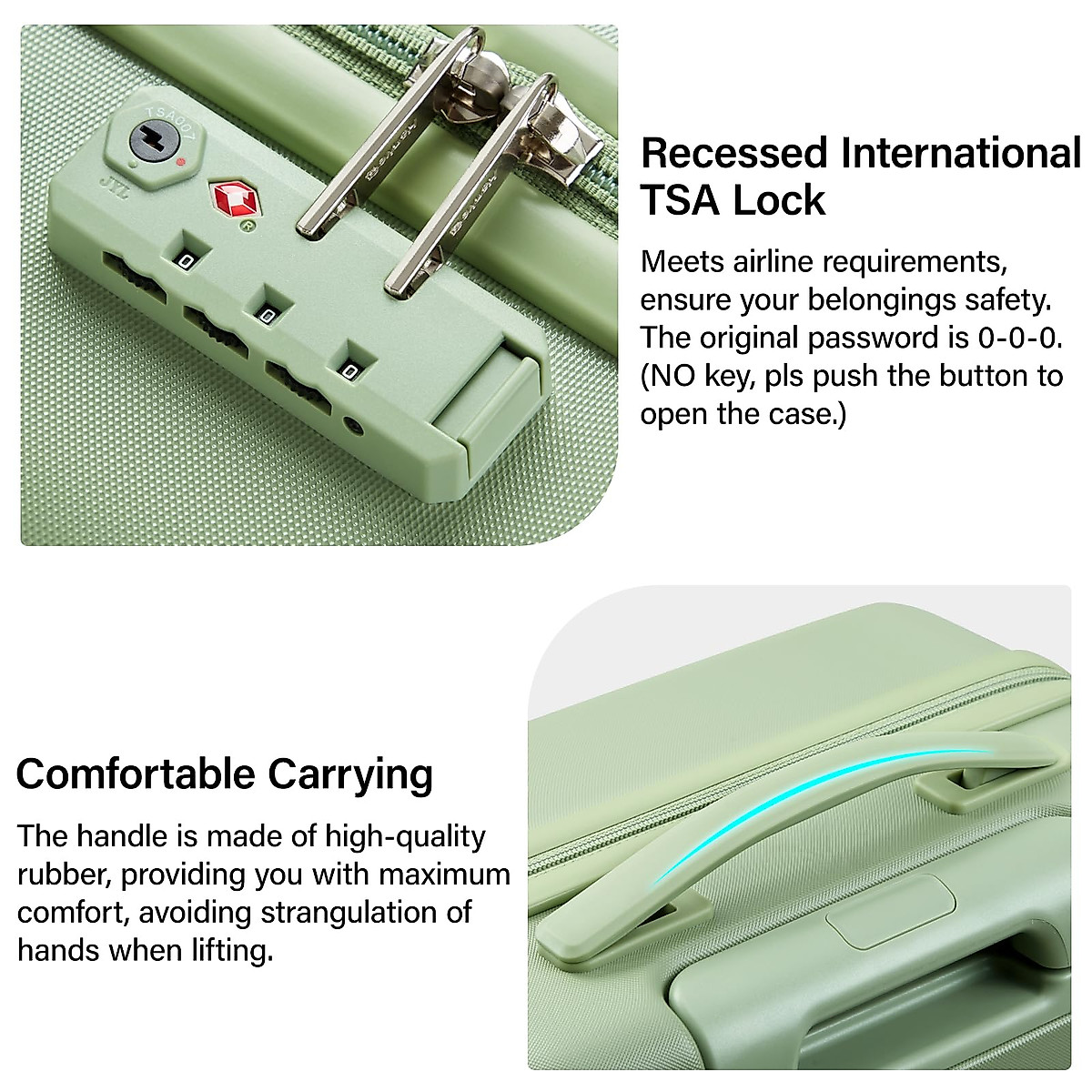 Hanke 20 Inch Carry On Luggage 22x14x9 Airline Approved PC Hard Shell Suitcases with Wheels TSA Luggage for Women Men Lightweight Travel Luggage(Bamboo Green)