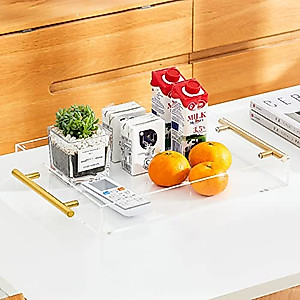 MUKEEN Clear Acrylic Serving Tray with Metal Handles -Spill Proof- Decorative Countertop Organizer for Ottoman Coffee Table Nightstand, sidetable, Breakfast, Tea, Food, Butler (11x14 Inch, Clear)