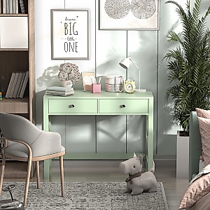 WiberWi Home Office Desk with Drawers, Small Writing Computer Desk for Bedroom, Modern Green Makeup Vanity Table Desk for Girls, Study Table for Home Office