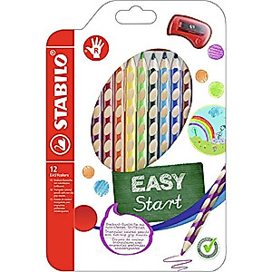 STABILO Ergonomic Coloring Pencil EASYcolors - Right-Handed - Pack of 12 - Assorted Colors with Sharpener