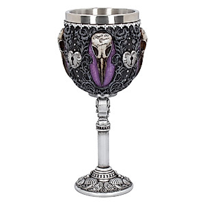 Nemesis Now B4725P9 Edgar's Raven Goblet 18cm, Resin w. Stainless Steel, Purple,silver