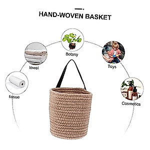 Cabilock 2 pcs Cotton Rope Woven Basket laundry woven bucket bathroom wall organizer round basket Rope planter basket empty gift basket toy basket with handles fabric bin hanging toy box