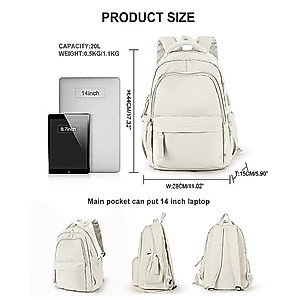 Small Backpack For School Girls Boys Aesthetic Lightweight Travel Daypack Simple Cute Backpack For Women Men Waterproof College High School Bookbag Fit 14 Inch Laptop With USB charging port,Beige