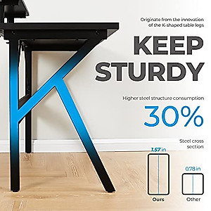 GreenForest Home Office Desk with Monitor Shelf Computer Gaming Desk 47 inch Writing Study Table for Workstation, Black