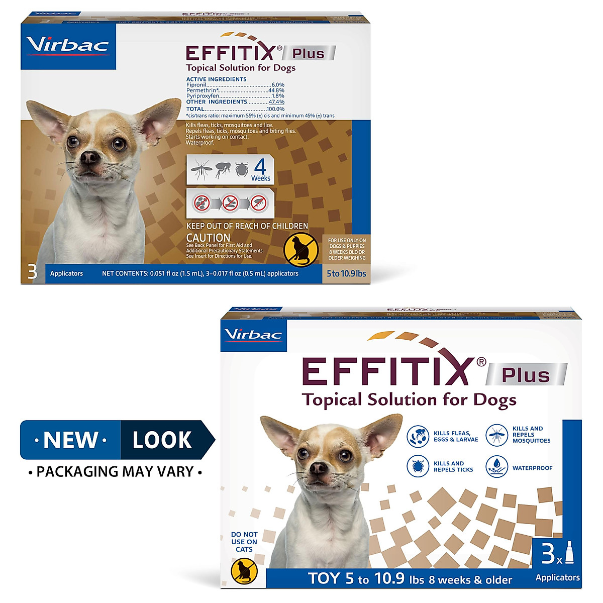 Effitix Plus Topical Solution for Dogs - Flea and Tick for Toy Dogs (5-10.9lbs), 3 Doses, Waterproof Topical Prevention (by Virbac)