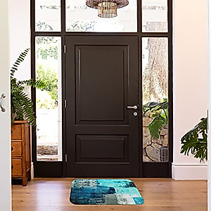 MAYHMYO Teal Mat Turquoise and Grey Rugs Non Skid Washable 17"X48"+17"X24" Set of 2 Abstract Art Kitchen Floor Mats for Dining Floor Home Office Sink Laundry