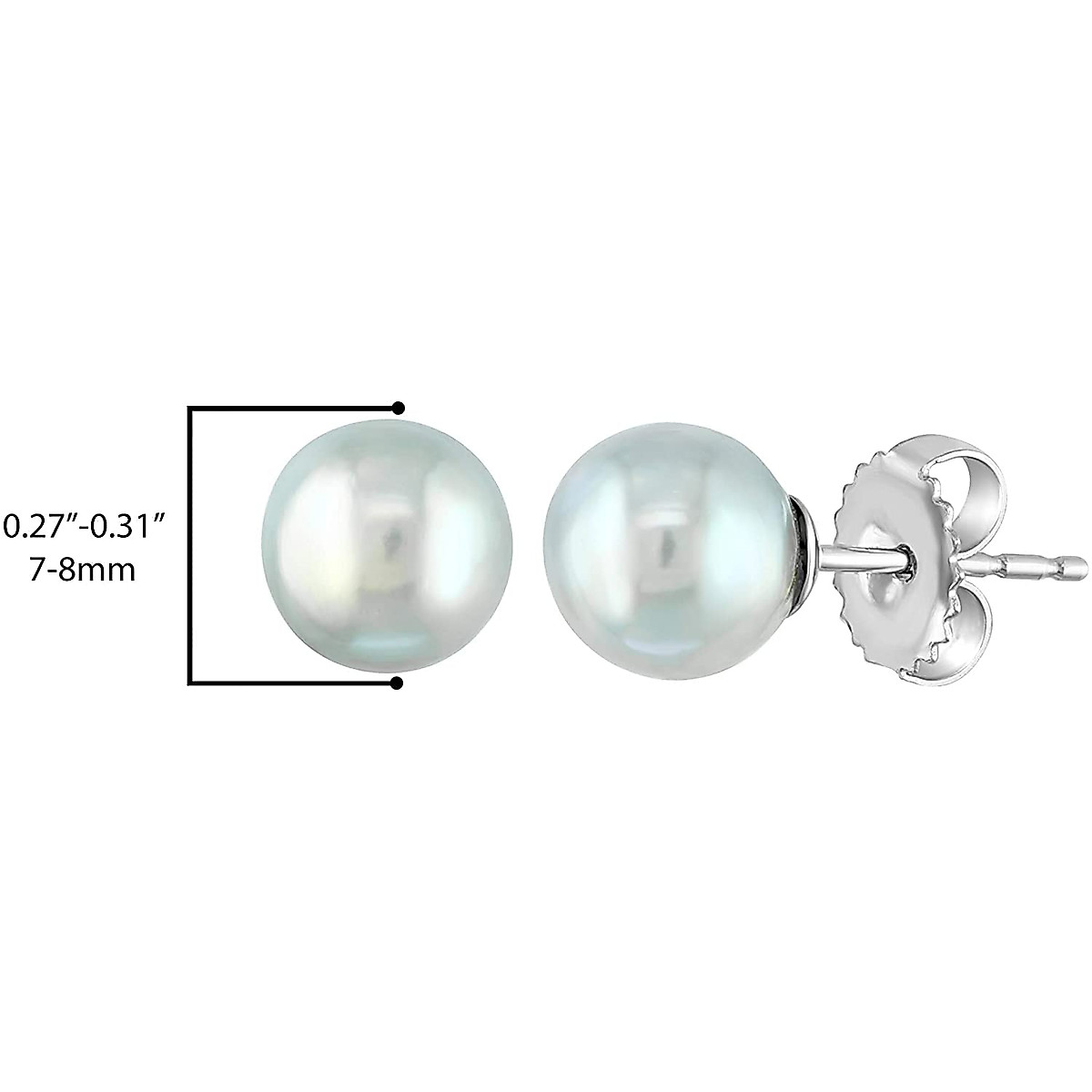 .925 Sterling Silver AAAA 7-8mm Natural Blue Round Japanese Akoya Cultured Pearl Solitaire Pushback Stud Earrings Natural Blue Color
