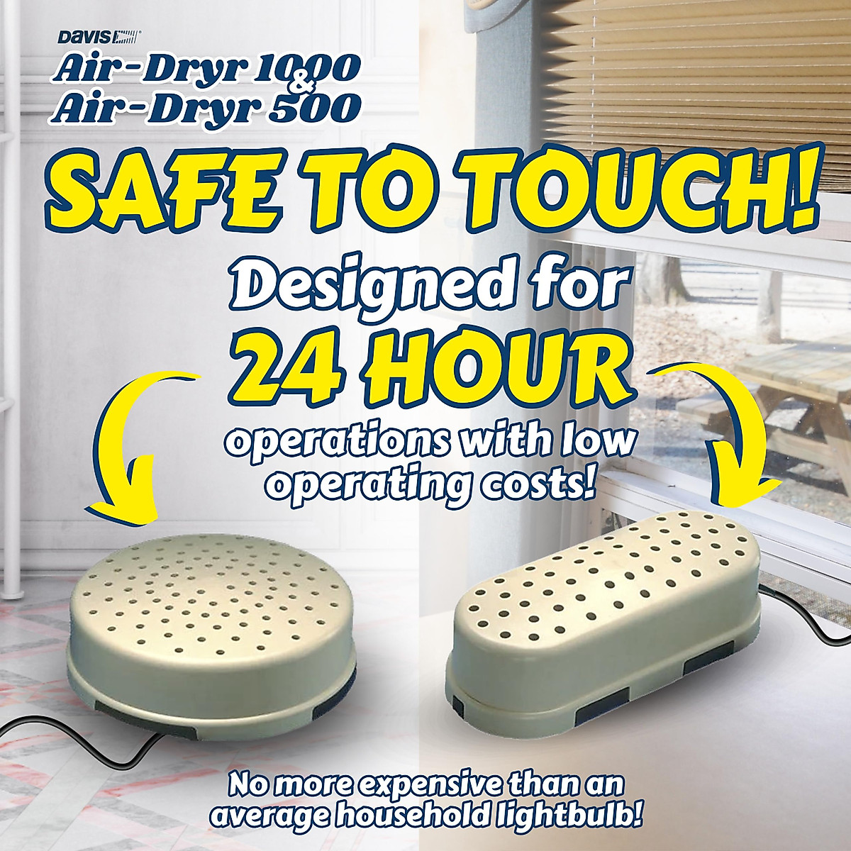 Davis Air-Dryr 500 & 1000 2 Pack Bundle - Quiet Room Dehumidifier for Moisture Problems and Wet Air Solution - Boat Dehumidifier - Portable Dehumidifier for RV, Camper, Bathroom, Bedroom and More