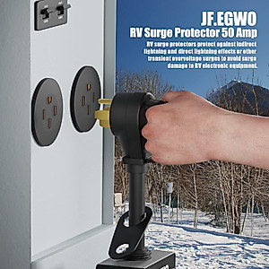 JF.EGWO 50A RV Surge Protector with Waterproof Cover, RV Circuit Analyzer with 6500J Surge Protection - 50 Amp RV Power Surge Protector with 3.55 Inch Smart LED Screen