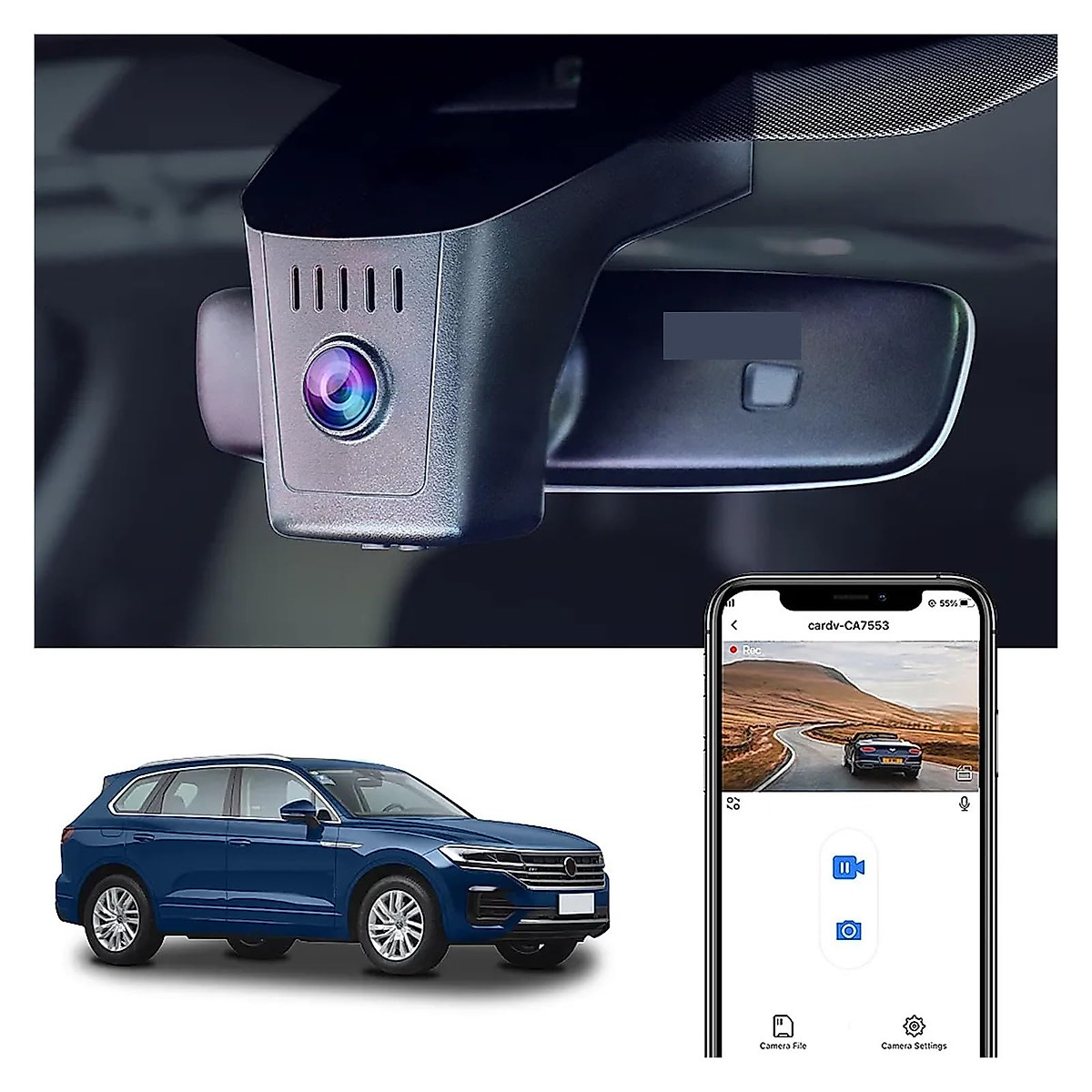 Fitcamx 4K Dashcam Dvr Dash Cam Recorder,Car Camera Compatible with VW Touareg 3 CR7 CR 7 2022 2021 2020 2019 (Color : Black, Size : 4K Front Cam 64GB)