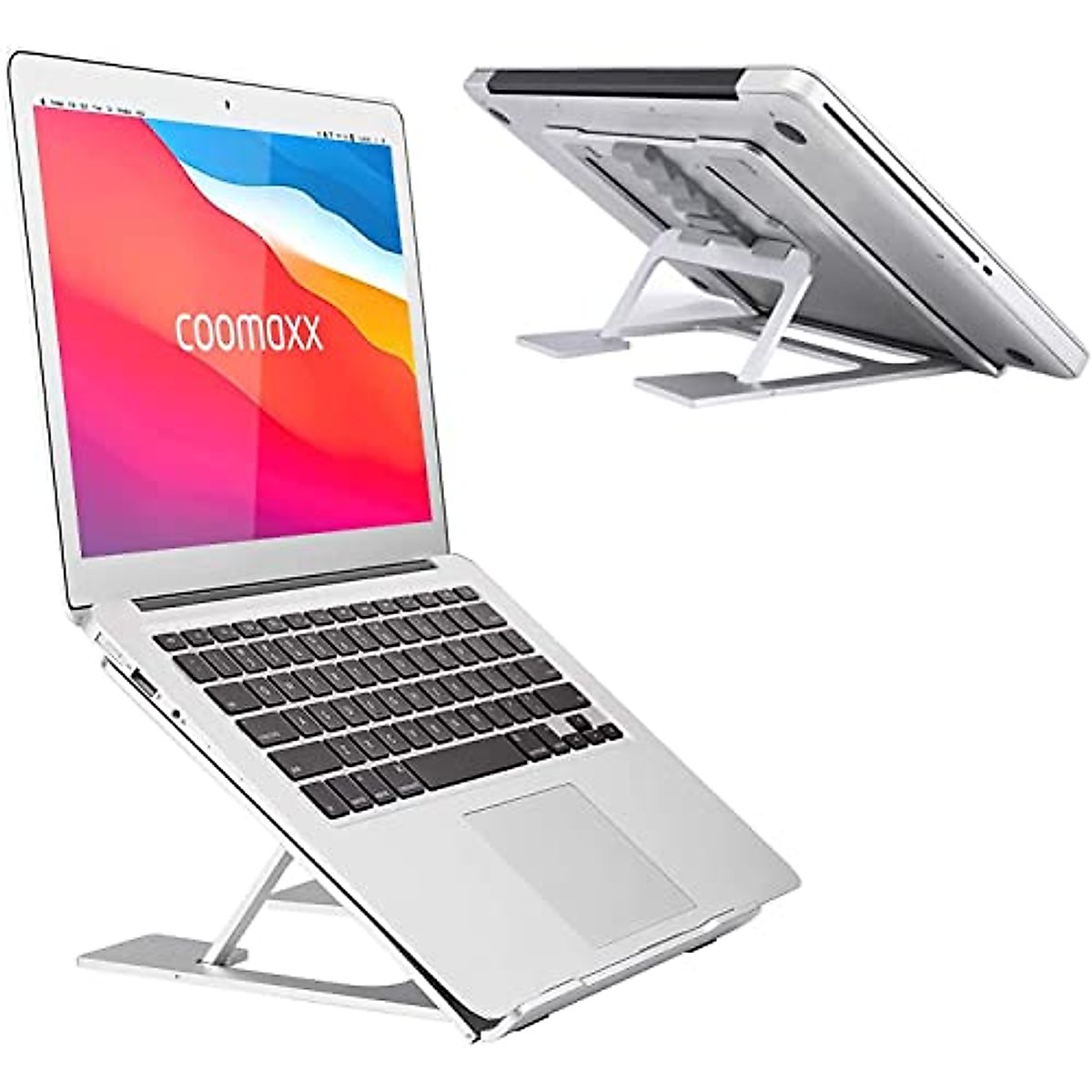 Coomaxx Adjustable Laptop Stand for Desk, Ergonomic Aluminum Computer Stand, Riser Notebook Holder Stand Compatible for MacBook, Air, Pro, Dell XPS, HP, Samsung, Lenovo More 10-17" Laptops(Silver)