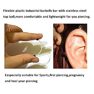 FECTAS 14G Industrial Barbells Cartilage Piercing Flexible Bar Helix-Conch Piercing Bar 6PCS 1 1/2in(38mm) 6PCS