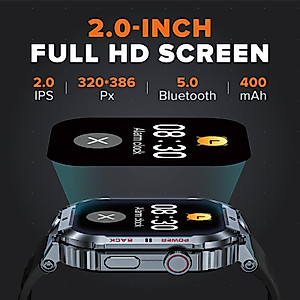 OCTDG Smart Watch,2" Display(Call Receive/Dial),50M Waterproof Fitness Tracker,100+ Sports Modes Rugged Military Smartwatch for Android iPhone,70 Days Battery Life Sleep Monitor