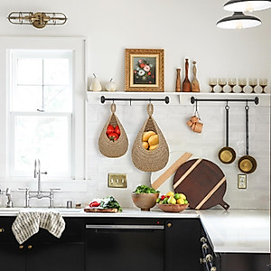 Hanging Fruit Basket for Kitchen, Boho Jute Hanging Baskets for Organizing, Hanging Wall Fruit Vegetable Baskets, Handwoven Decorative Hanging Kitchen Baskets for Potato, Onion Garlic