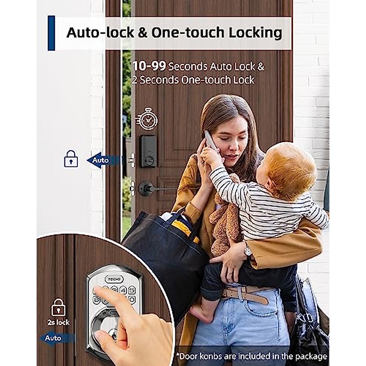 TEEHO TE002L Fingerprint Door Lock with 2 Lever Handles, Keyless Entry Deadbolt with Handle Set, Electronic Keypad Deadbolt for Front Door, Auto Lock and 1 Touch Locking, Satin Nickel